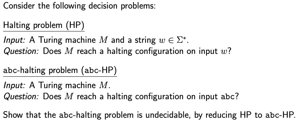 Solved Consider the following decision problems: Halting | Chegg.com