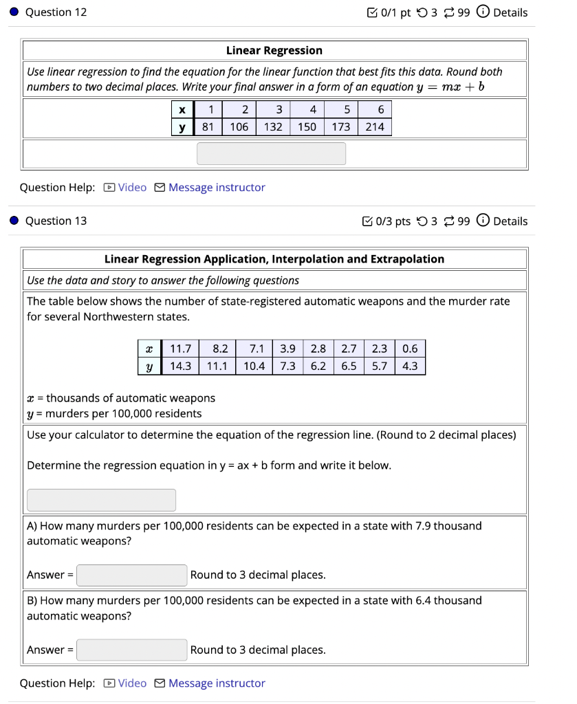Solved Use linear regression to find the equation for the | Chegg.com