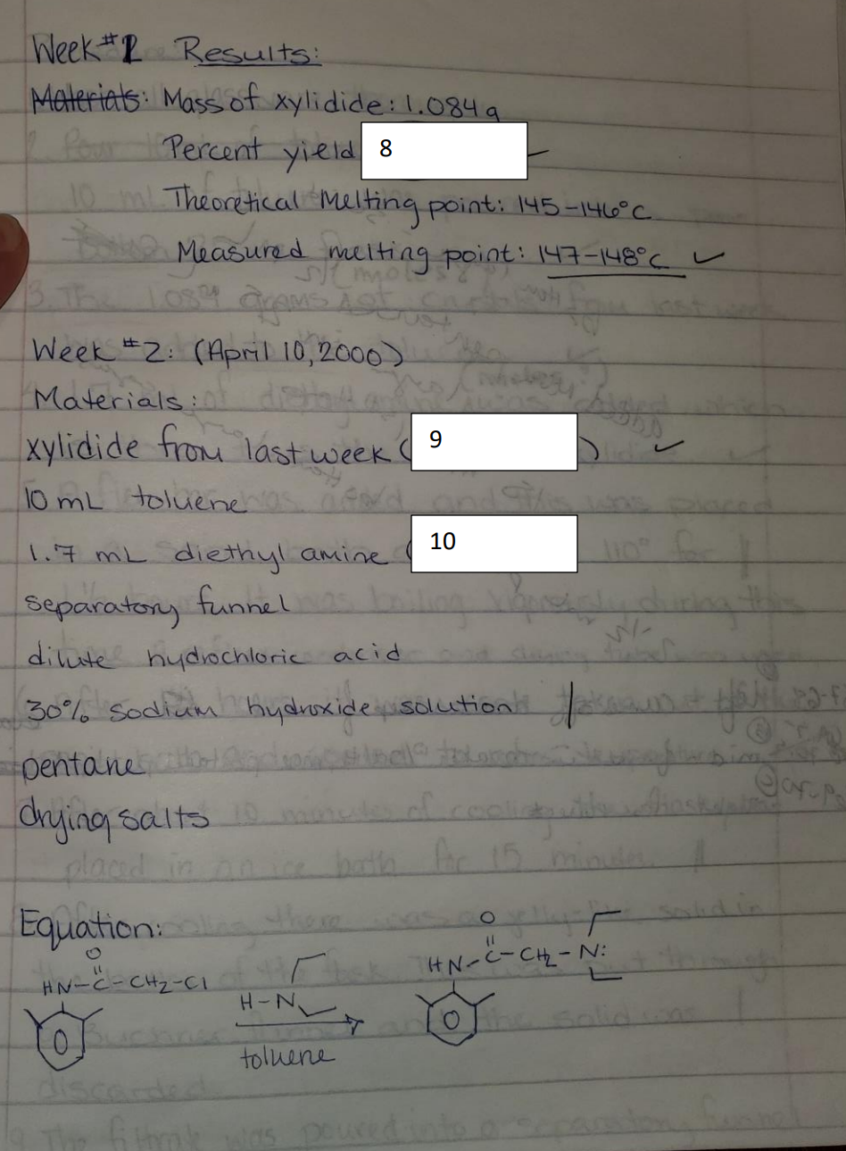 Week #1 Results: Materials: Mass of xylidide: 1.084a | Chegg.com