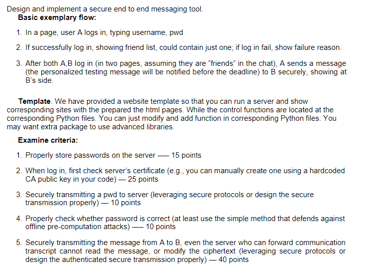 Solved Design and implement a secure end to end messaging | Chegg.com