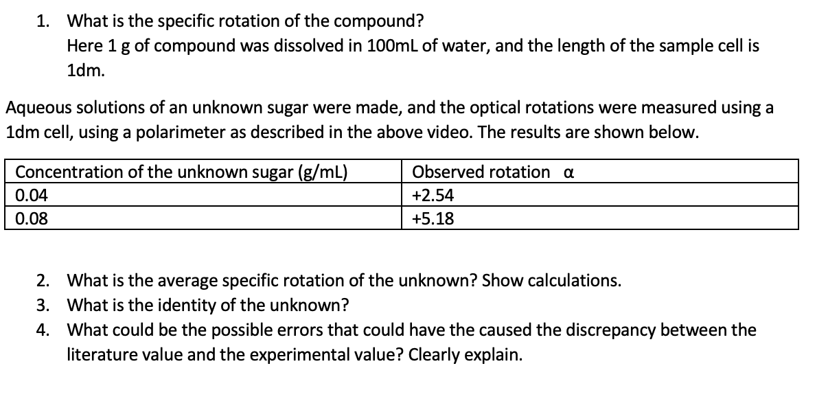 Solved Determining the specific rotation of a compound and | Chegg.com