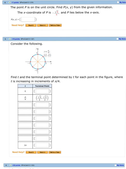 Solved The point P is on the unit circle. Find P(x, y) from | Chegg.com