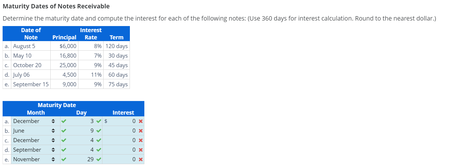Solved Maturity Dates of Notes Receivable Determine the | Chegg.com