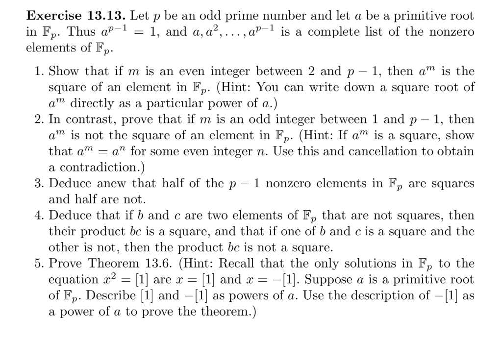 Solved Exercise 13.13. Let p be an odd prime number and let | Chegg.com