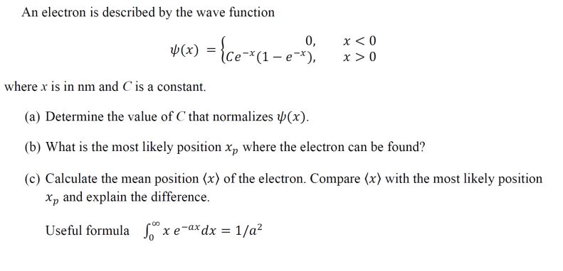 Solved An electron is described by the wave | Chegg.com