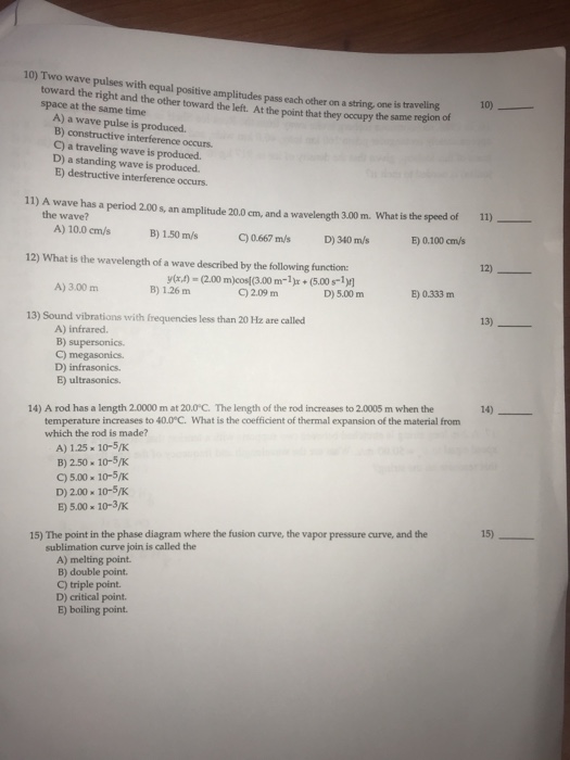 Solved 10) Two wave pulses with equal positive amplitudes | Chegg.com