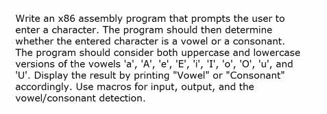 Solved Write an x86 ﻿assembly program for emu 8086 ﻿softawer | Chegg.com