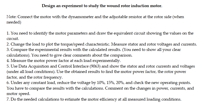 Design an experiment to study the wound rotor | Chegg.com
