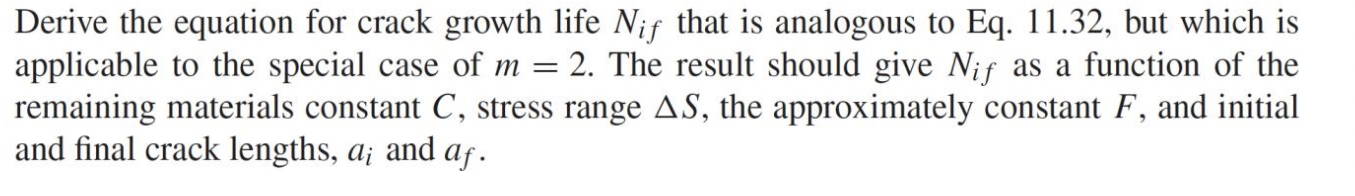 Solved Derive the equation for crack growth life Nif ﻿that | Chegg.com