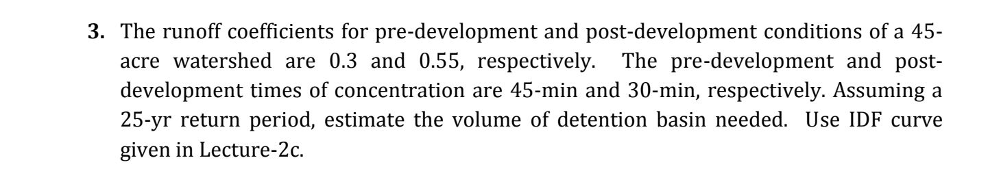 Solved 3. The runoff coefficients for pre-development and | Chegg.com
