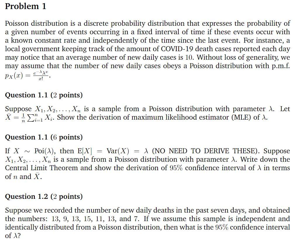Solved Problem 1 Poisson distribution is a discrete | Chegg.com