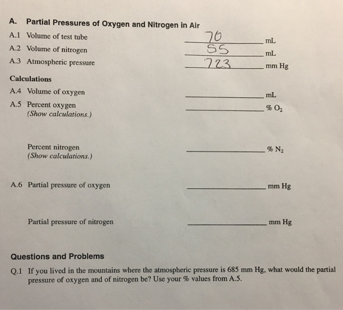 Solved A. Partial Pressures of Oxygen and Nitrogen in Air | Chegg.com