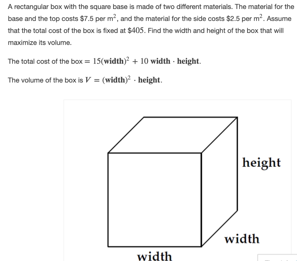 Solved A rectangular box with the square base is made of two | Chegg.com