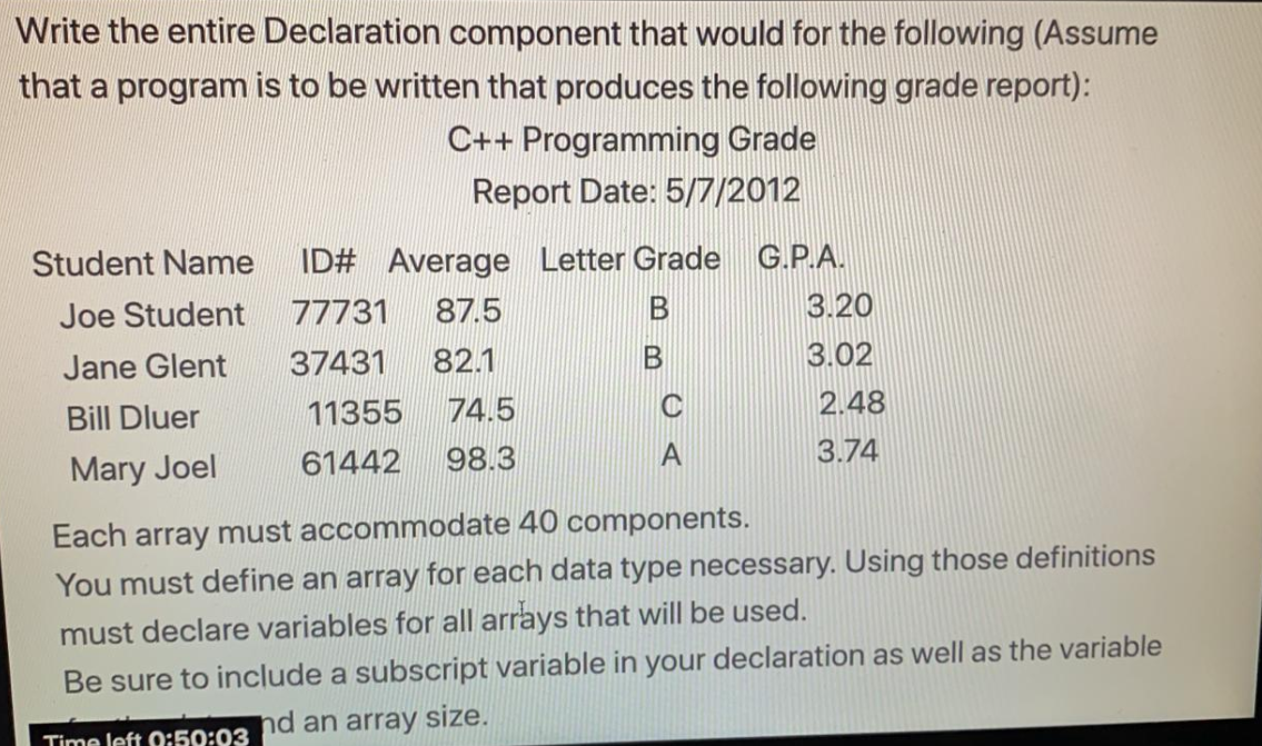 Solved Write the entire Declaration component that would for | Chegg.com