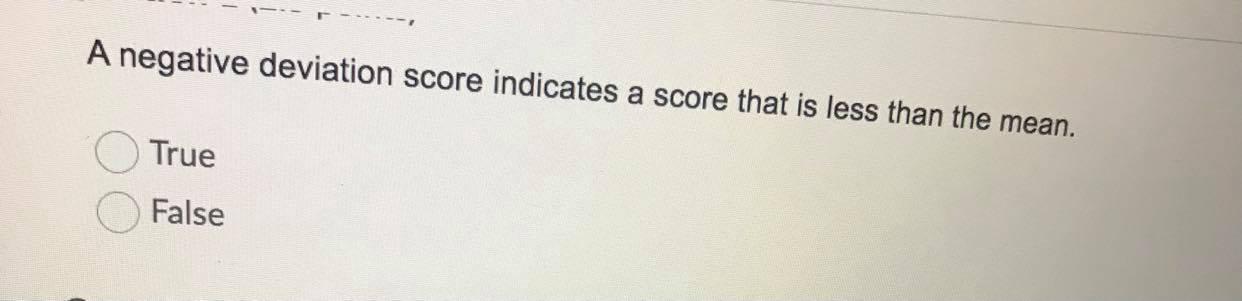 Solved A negative deviation score indicates a score that is | Chegg.com