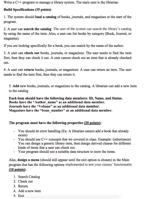 Solved Write a C++ program to manage a library system. The | Chegg.com