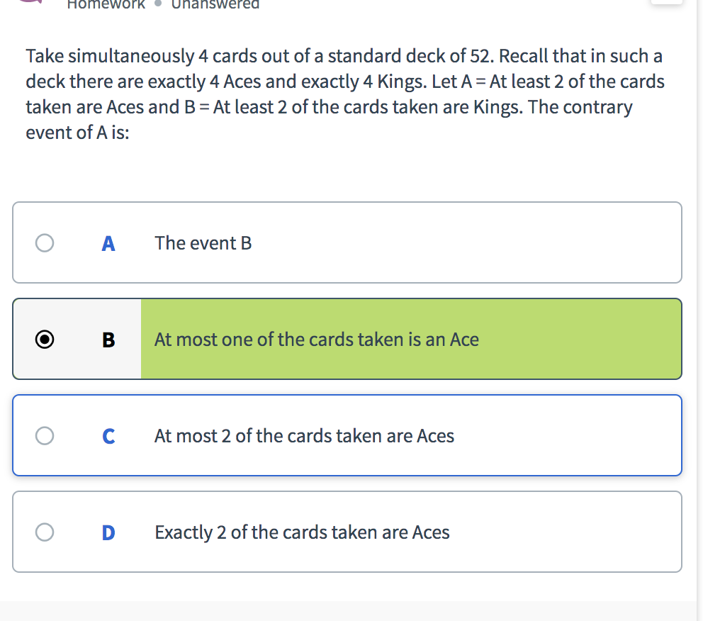 Solved Homework Uhahswered Take simultaneously 4 cards out | Chegg.com