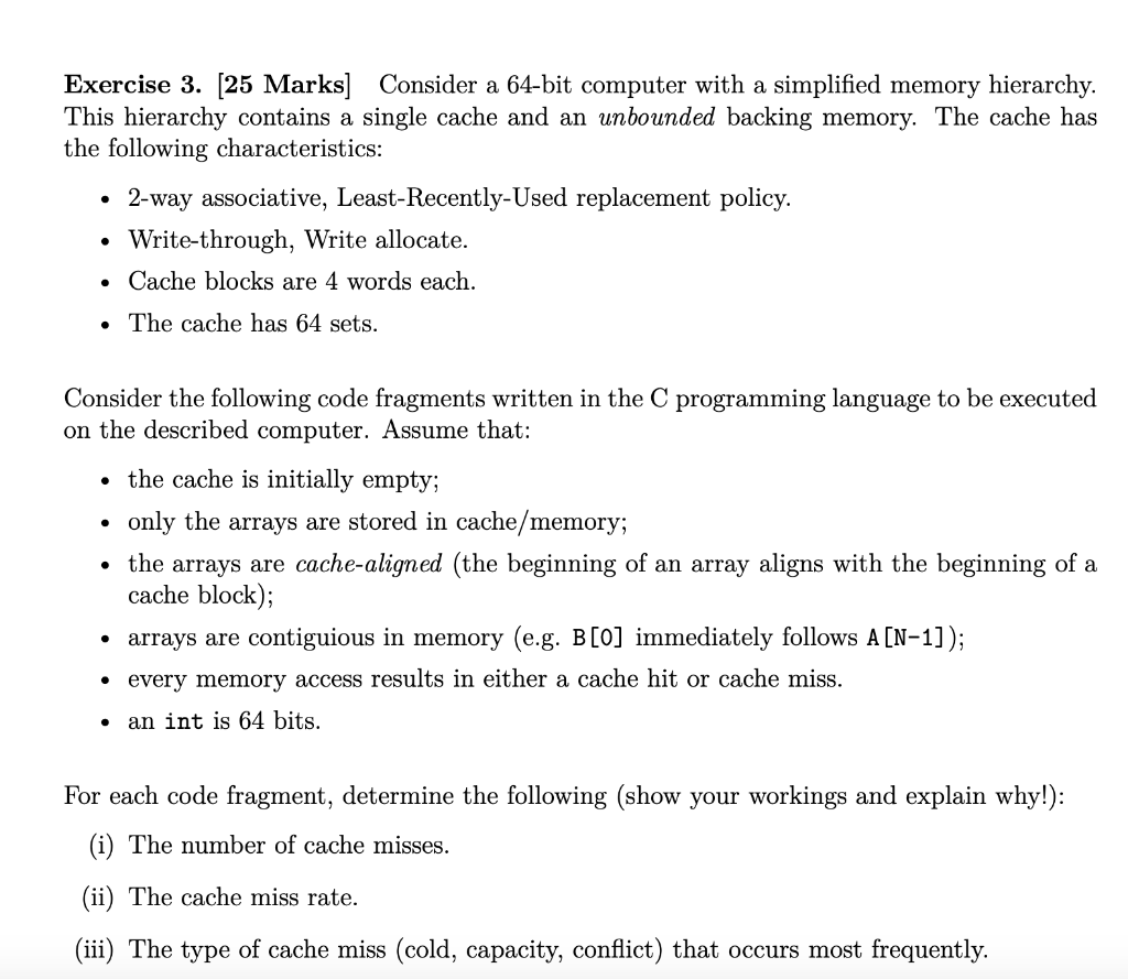 Solved Exercise 3. [25 Marks] Consider a 64-bit computer | Chegg.com