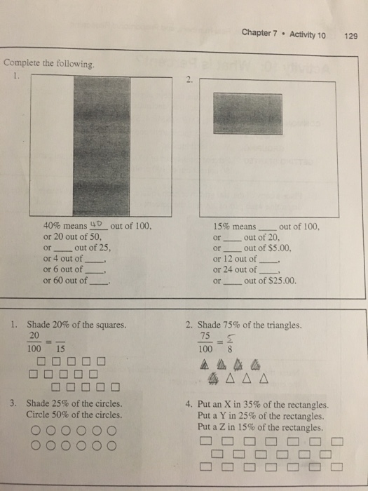 Solved Complete the following. 40% means____ out of 100, or | Chegg.com