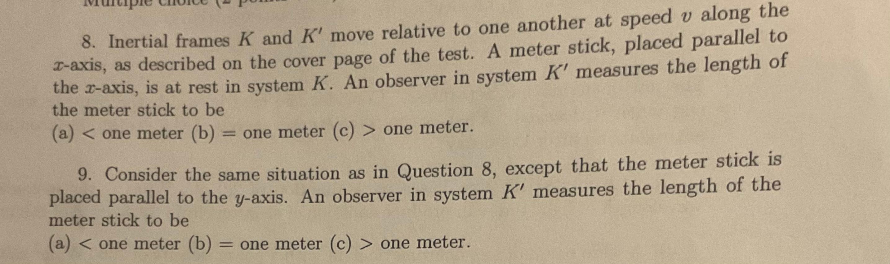 Solved 8. Inertial frames K and K′ move relative to one | Chegg.com