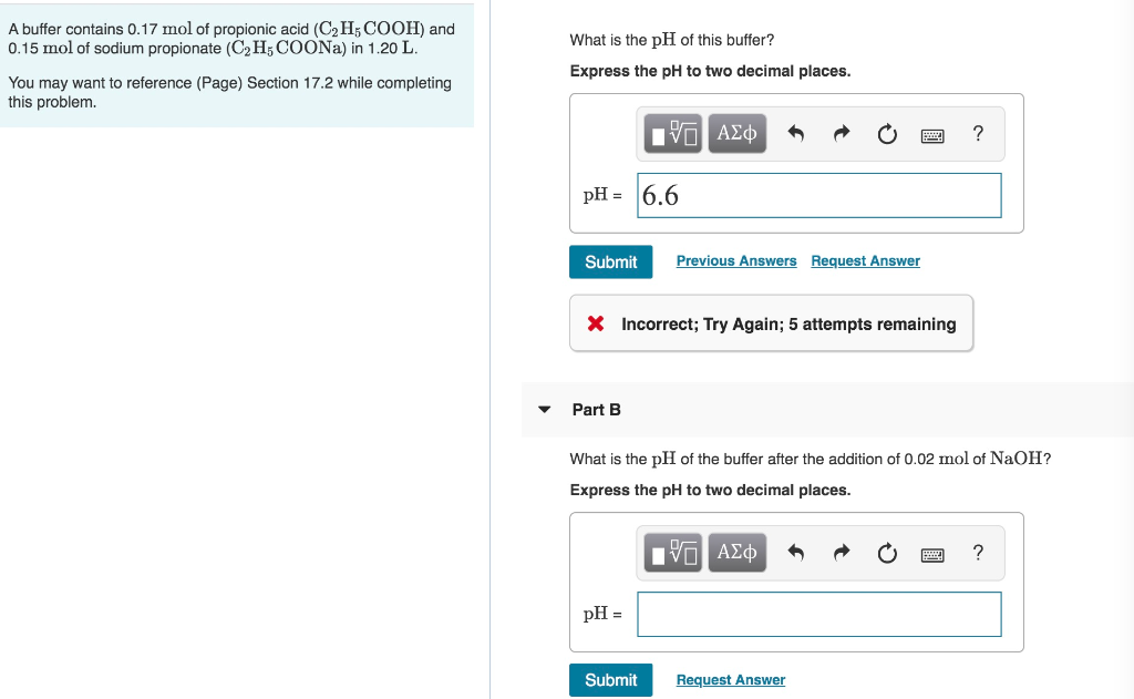 Solved A buffer contains 0.17 mol of propionic acid | Chegg.com