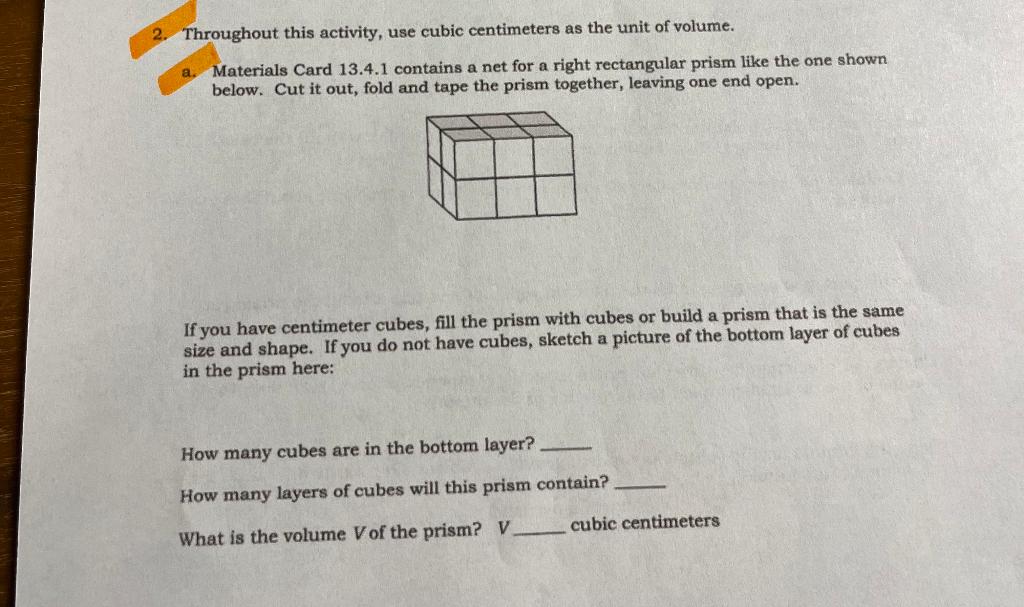 Solved 2. Throughout this activity, use cubic centimeters as | Chegg.com