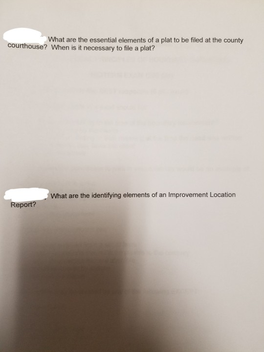 Solved What are the essential elements of a plat to be filed | Chegg.com