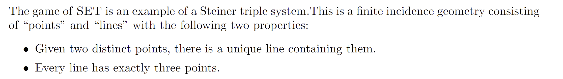 Solved The game of SET is an example of a Steiner triple | Chegg.com