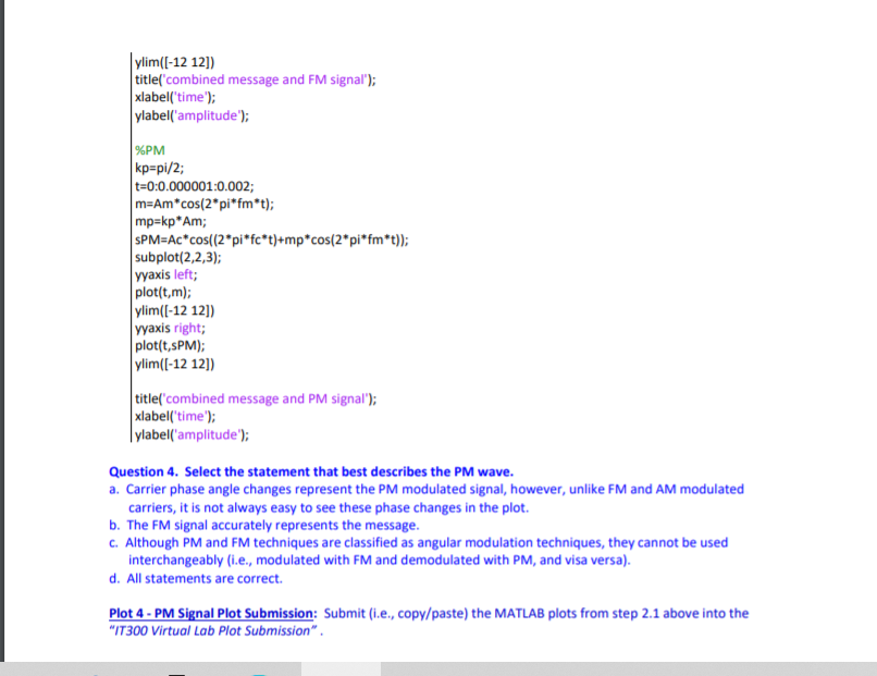 Solved Part 2. PM Modulation message or modulating signal: | Chegg.com