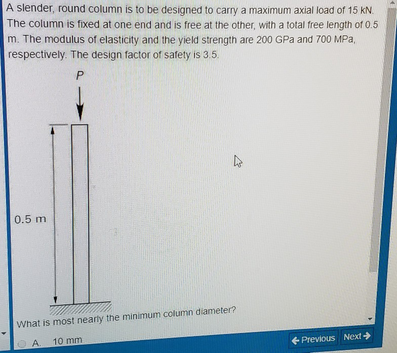 Solved A slender, round column is to be designed to carry a | Chegg.com