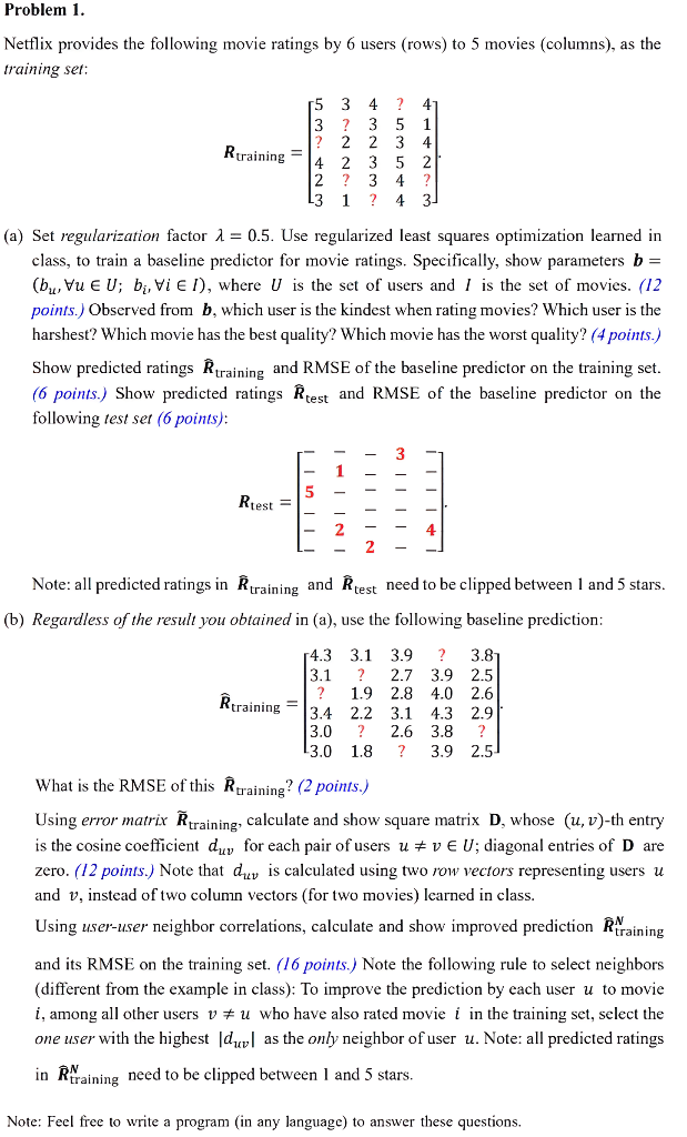 Solved Problem 1. Netflix provides the following movie | Chegg.com