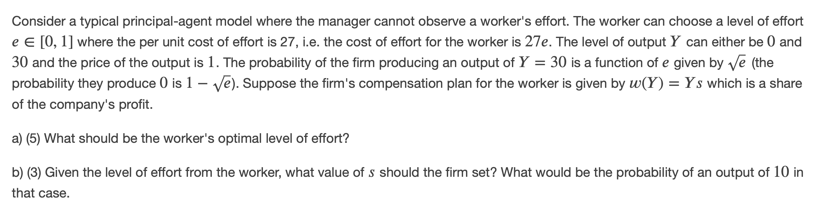Consider a typical principal-agent model where the | Chegg.com