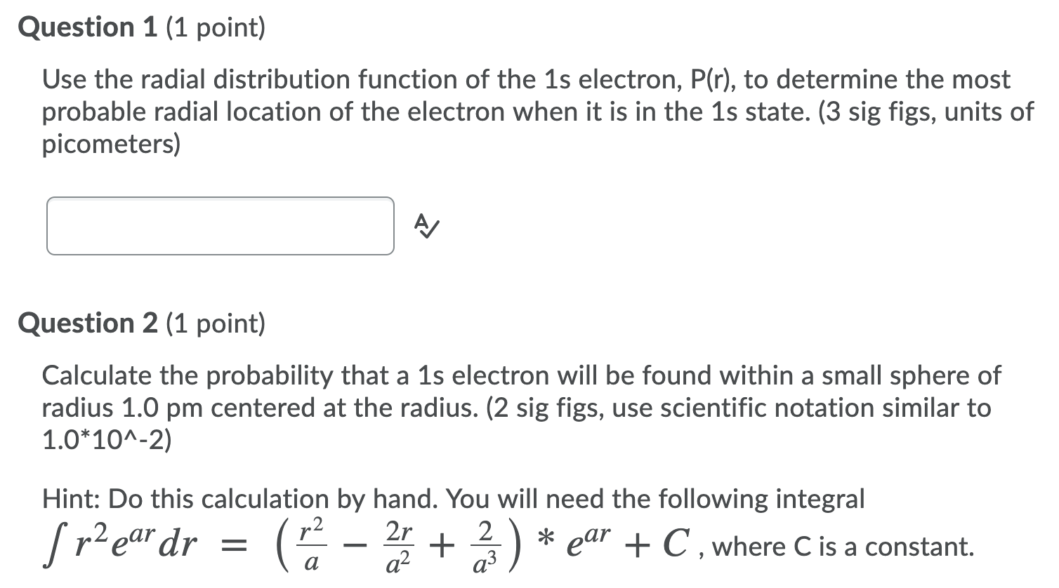 Solved Question 1 (1 point) Use the radial distribution | Chegg.com
