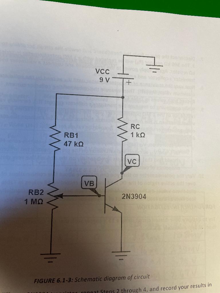 Solved VCC 9V RC 1 ΚΩ M W RB 560 ΚΩ VC 2N3904 VB FIGURE | Chegg.com