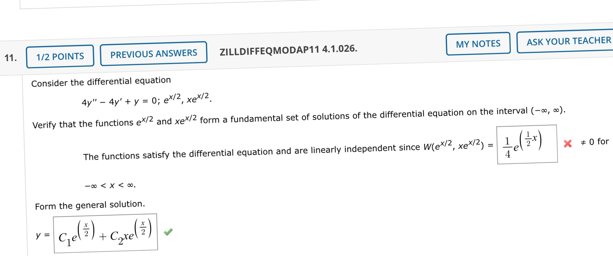Solved 1/2 POINTS PREVIOUS ANSWERS ZILLDIFFEQMODAP11 | Chegg.com