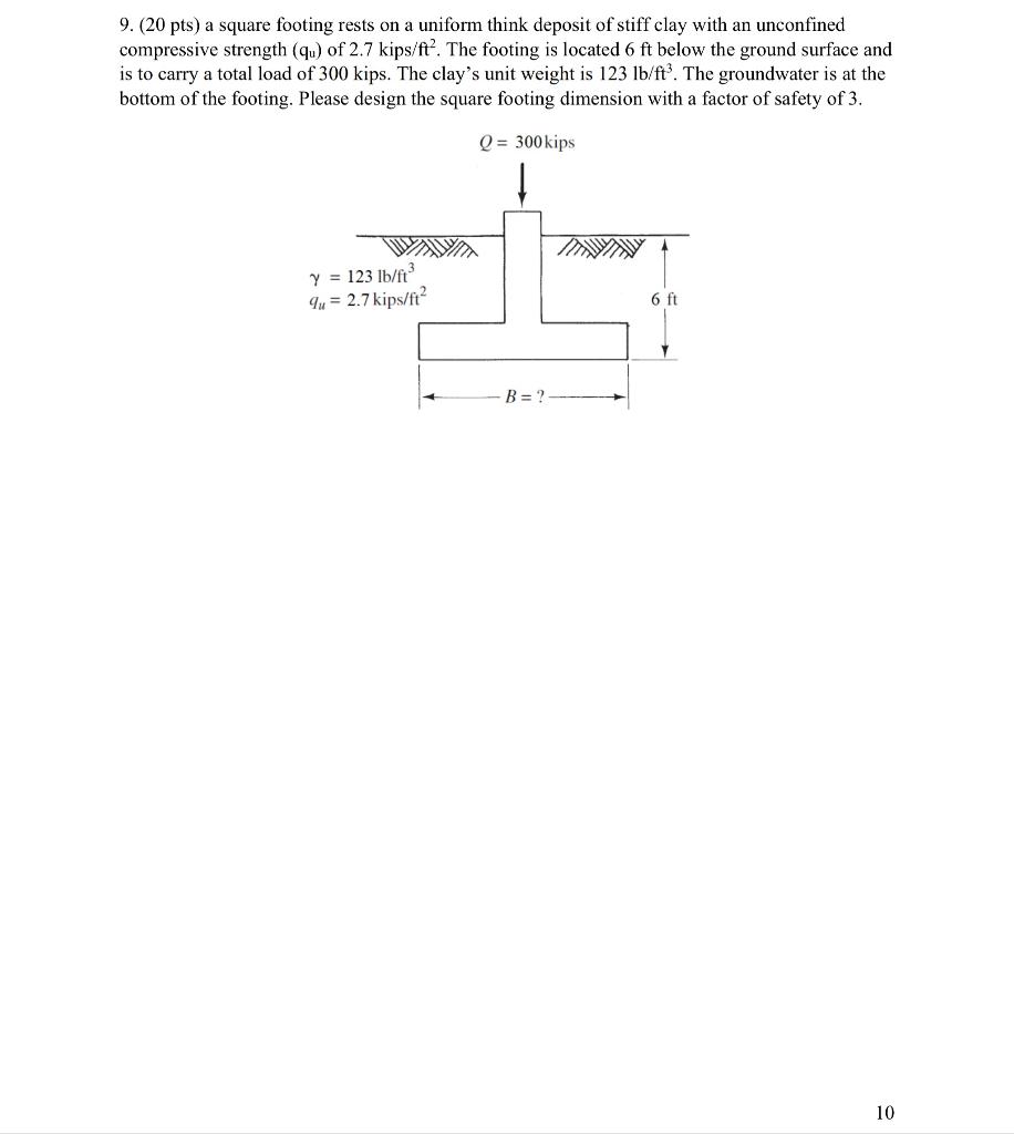 Solved 9. (20 pts) a square footing rests on a uniform think | Chegg.com