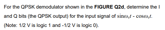 Solved For the QPSK demodulator shown in the FIGURE Q2d, | Chegg.com