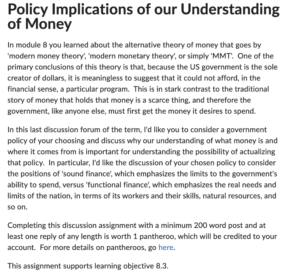 Solved Policy Implications of our Understanding of Money In | Chegg.com