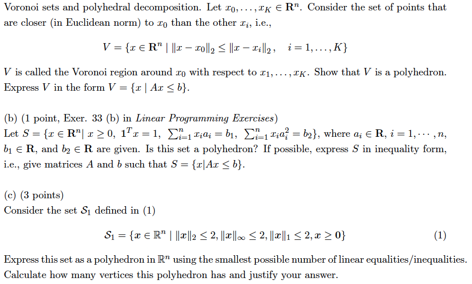 Solved Voronoi sets and polyhedral decomposition. Let | Chegg.com
