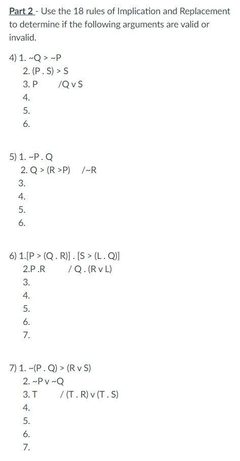Solved Part 2 Use The 18 Rules Of Implication And 