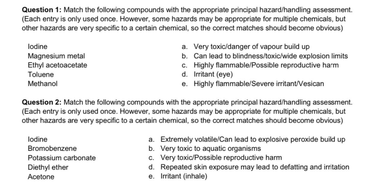 Solved Question 1: Match the following compounds with the | Chegg.com
