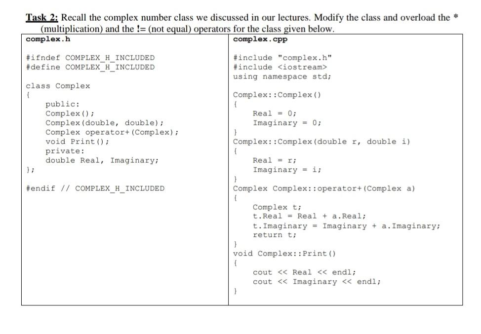 Solved Task 2: Recall the complex number class we discussed | Chegg.com