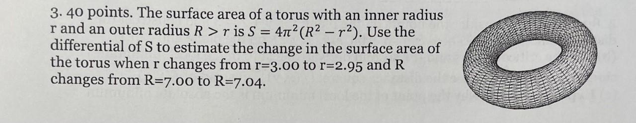 Solved 3.40 points. The surface area of a torus with an | Chegg.com