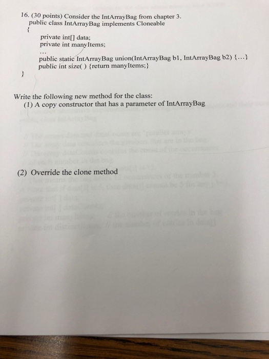 16. (30 points) Consider the IntArrayBag from chapter | Chegg.com