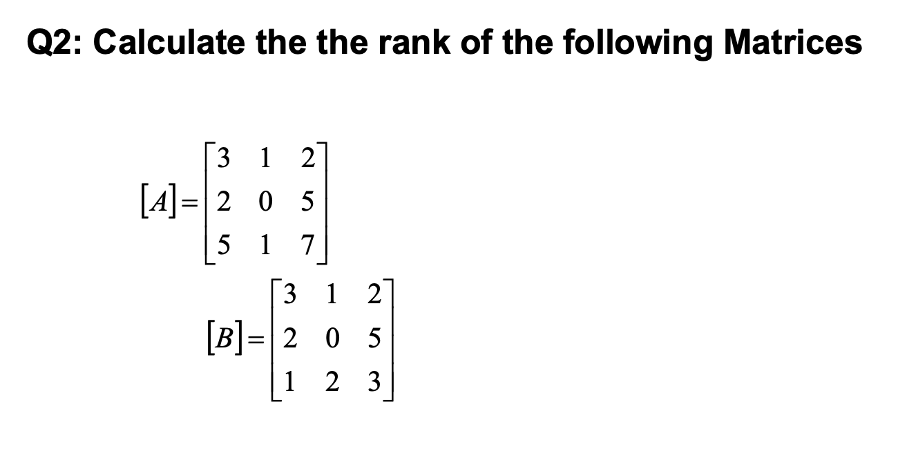 Solved Q2: Calculate the the rank of the following Matrices | Chegg.com