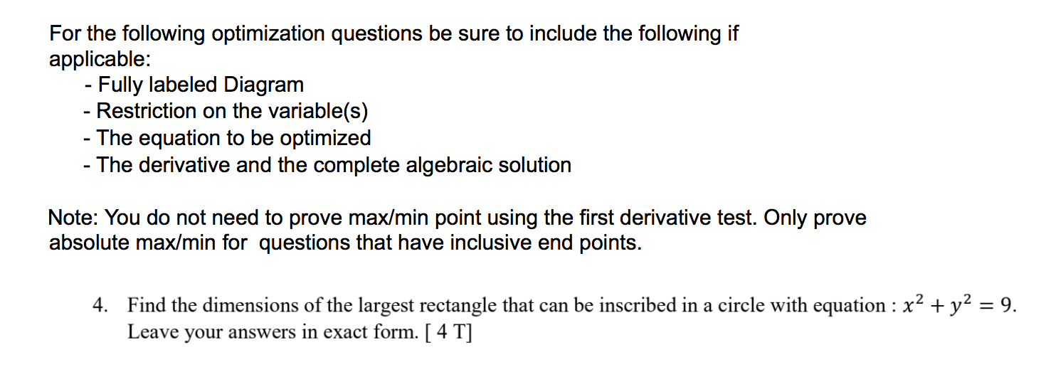 Solved For the following optimization questions be sure to | Chegg.com