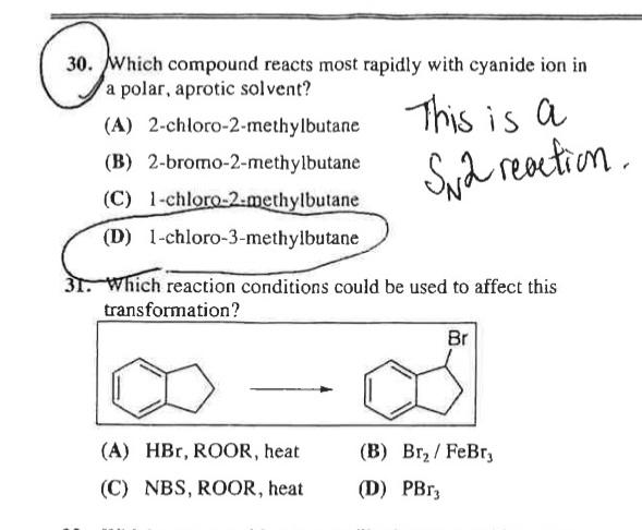 Solved 30. Which compound reacts most rapidly with cyanide | Chegg.com