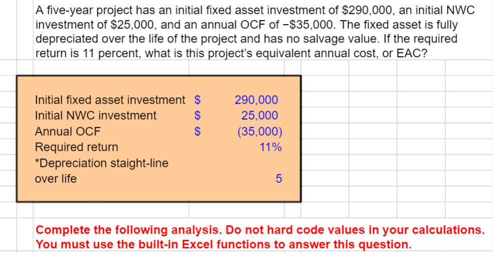 Solved A five-year project has an initial fixed asset | Chegg.com