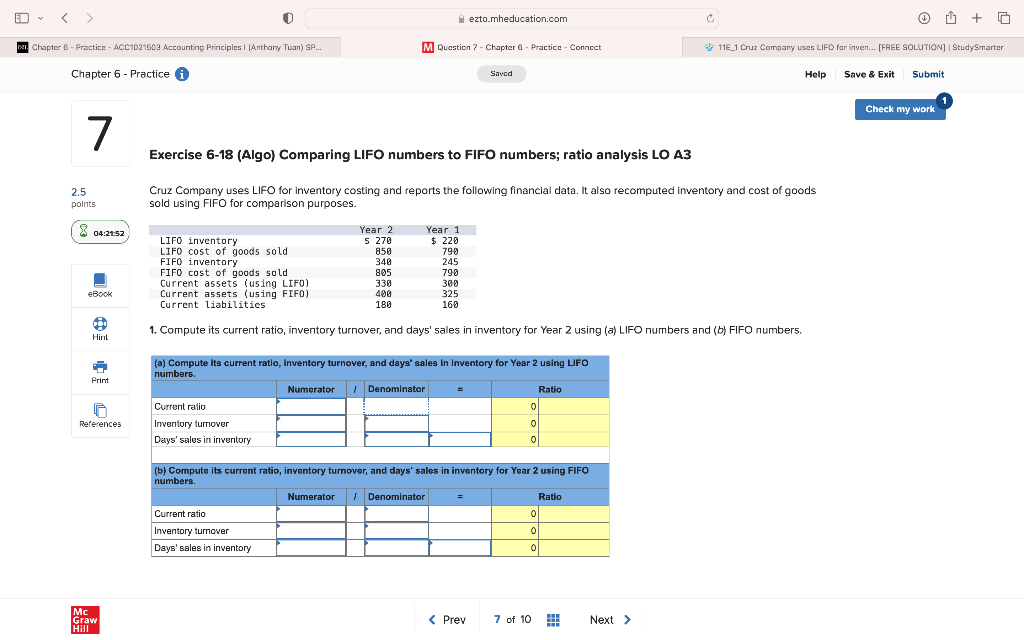 Exercise 6-18 (Algo) Comparing LIFO numbers to FIFO | Chegg.com