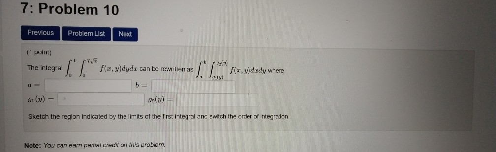 Solved 7: Problem 10 Previous Problem List Next (1 point) | Chegg.com